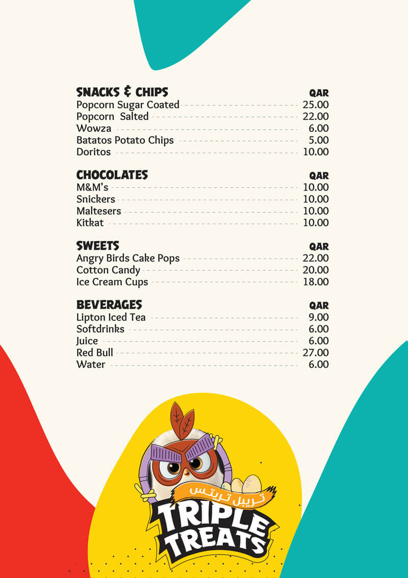Menu Triple Treats | Angry birds World